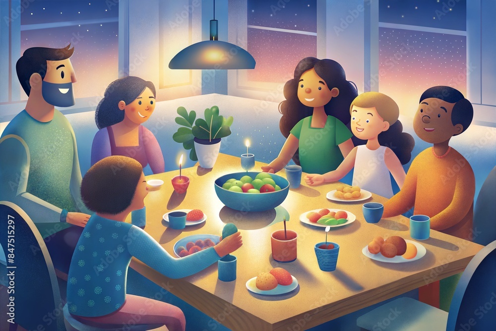 happy family dinner together at home. happy family eating and eating ...