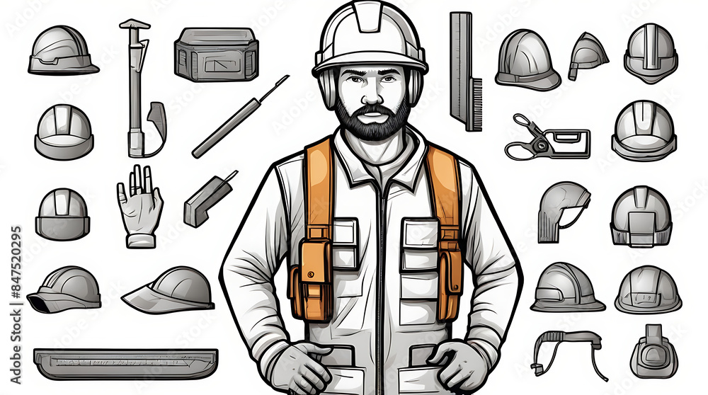 An engineer wearing a uniform and protective helmet, equipped with ...