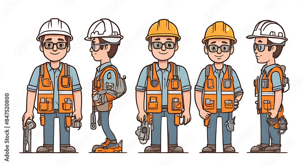 An engineer wearing a uniform and protective helmet, equipped with ...
