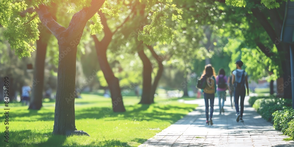 walk in the park, College Campus Walkway Serene blurred background ...