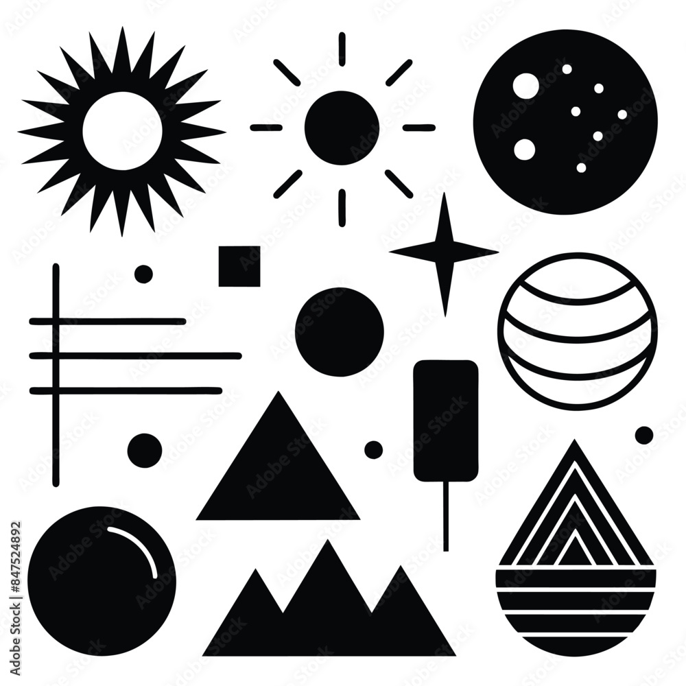 Vector set of design elements and illustrations in simple flat linear ...