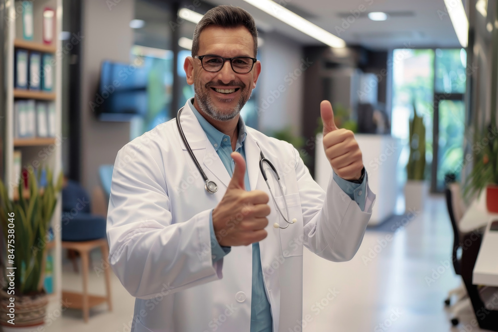 A smiling doctor giving thumbs up thumbs up thumbs up thumbs up thumbs ...