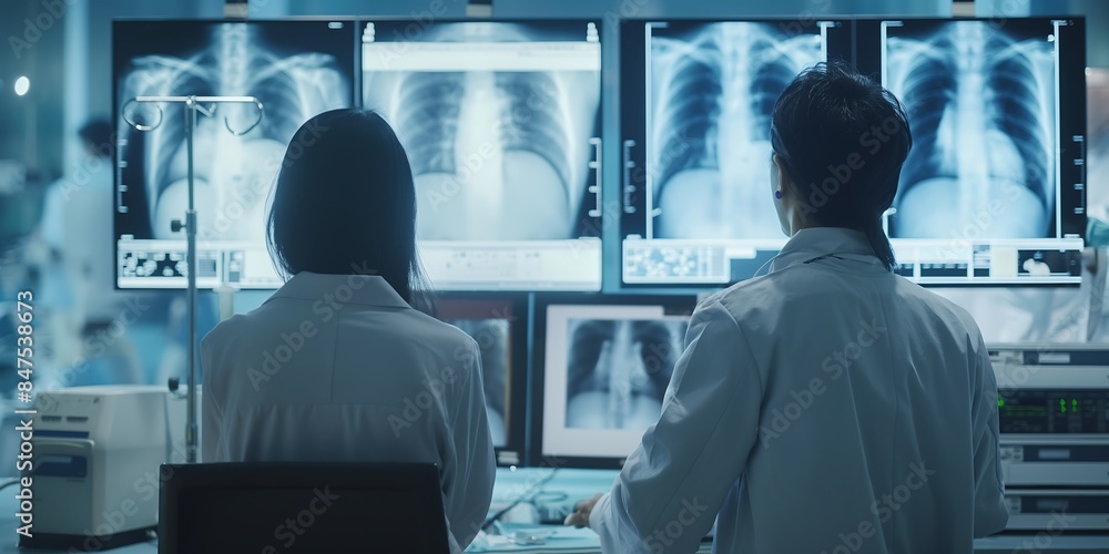 Medical Team Reviewing X-Rays Attentive blurred background image of a ...