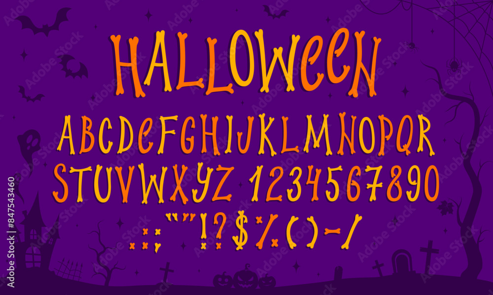 Halloween font, scary bones type, holiday typeface, English spooky ...