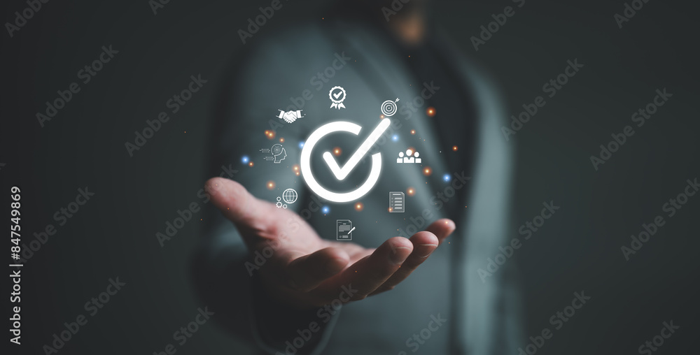 Hand shows the sign of the top service Quality assurance, the best ...