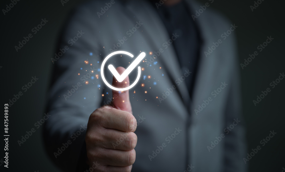 Hand shows the sign of the top service Quality assurance, the best ...