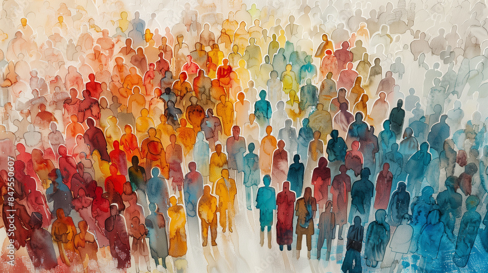 Vibrant Watercolor Crowd. This captivating watercolor painting ...