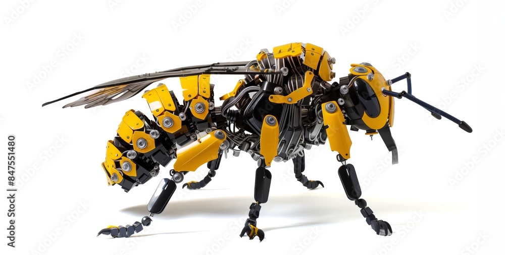 A highly detailed and futuristic bionic bee, combining mechanical ...