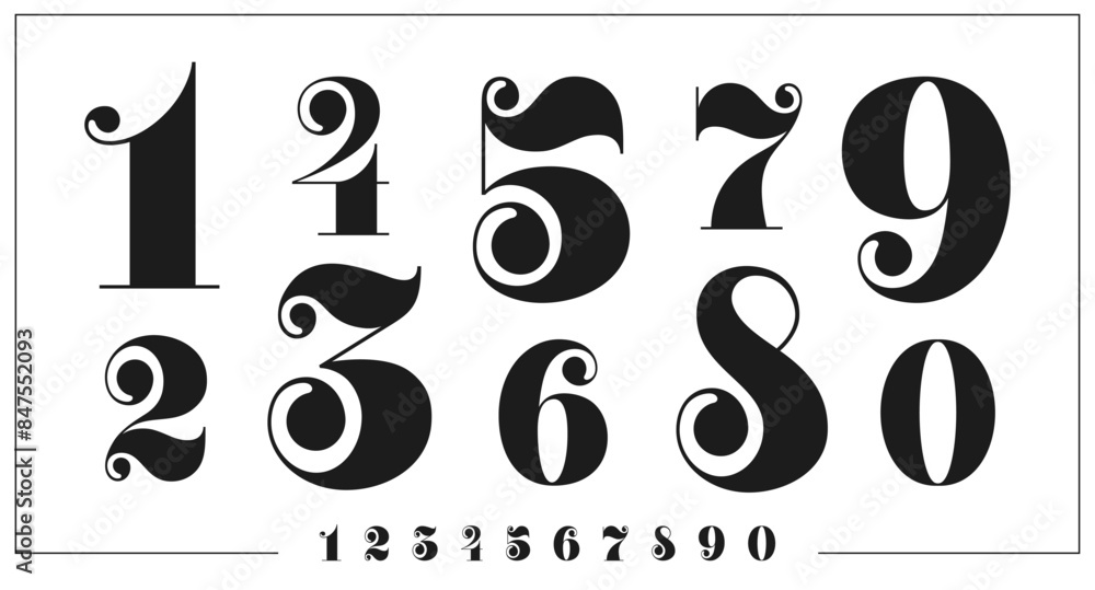Vintage decorative numbers from 0 to 9, with elegant and intricate ...