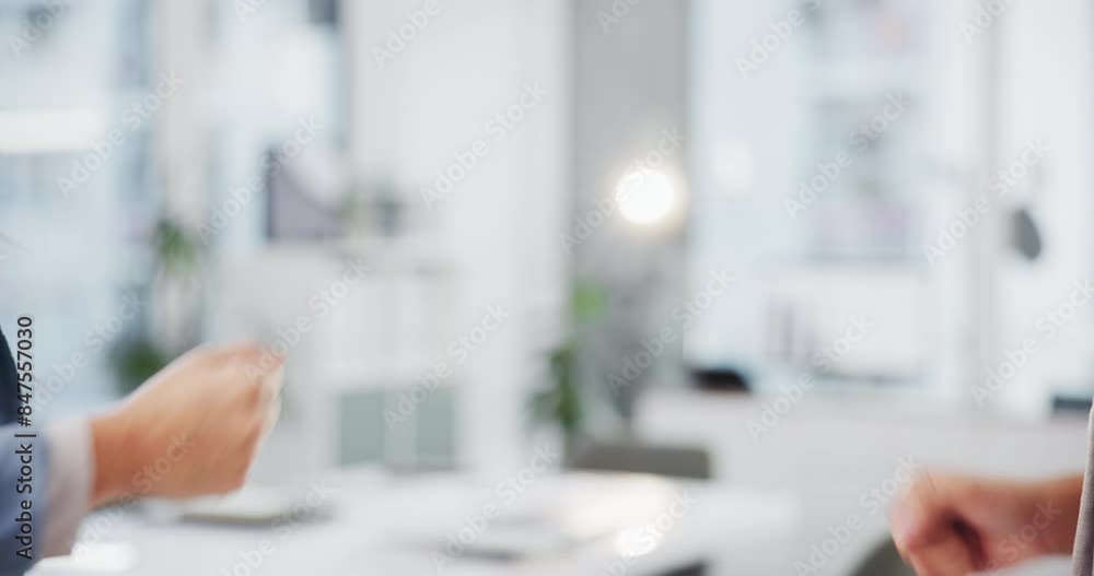 Shaking hands, fist bump and greeting in office with people, respect ...