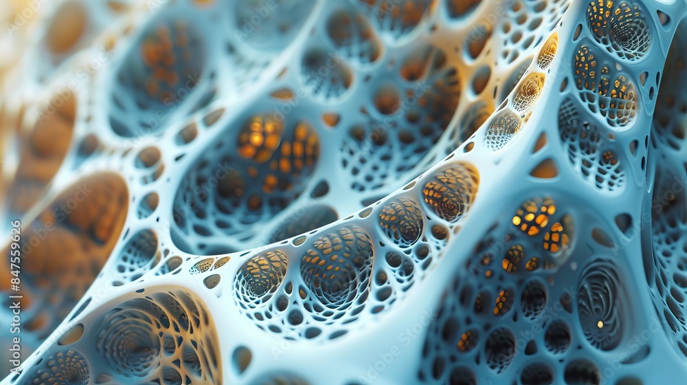 Fractal-inspired abstract design, complex self-replicating shapes with detailed recursion, an ...