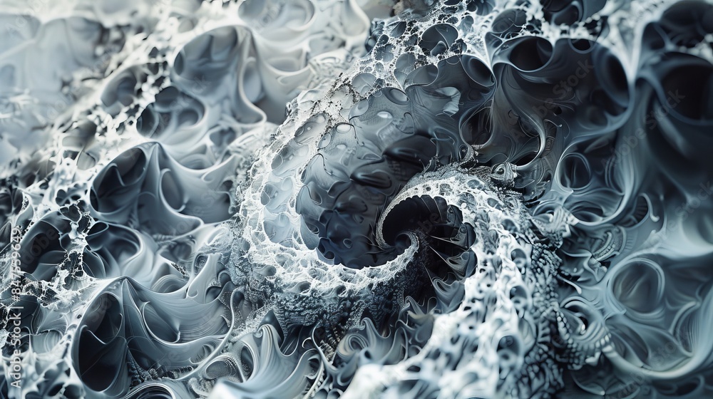 Fractal-inspired abstract design, complex self-replicating shapes with detailed recursion, an ...