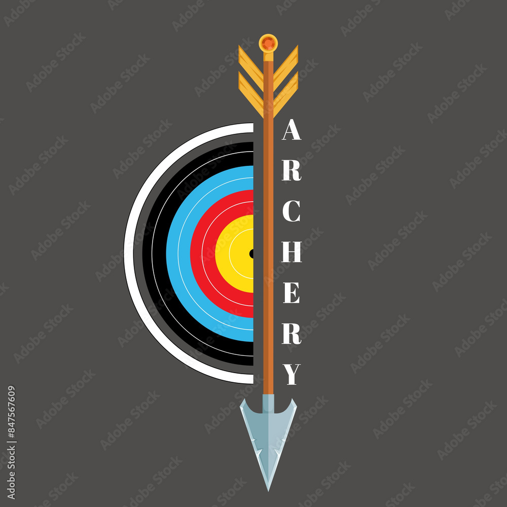 Archery bow and arrow Vector Illustration, Archery Target Set, Arrow ...