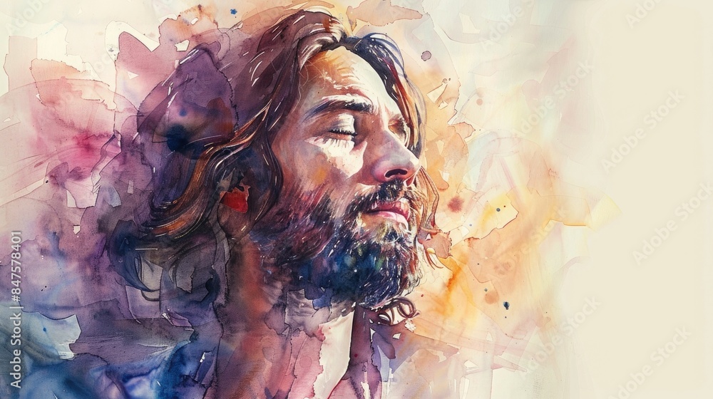 Serene Watercolor Painting of Jesus Christ with Gentle Expression and ...