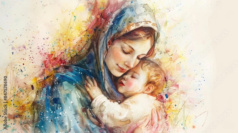 Breathtaking watercolor painting depicting the tender and loving ...