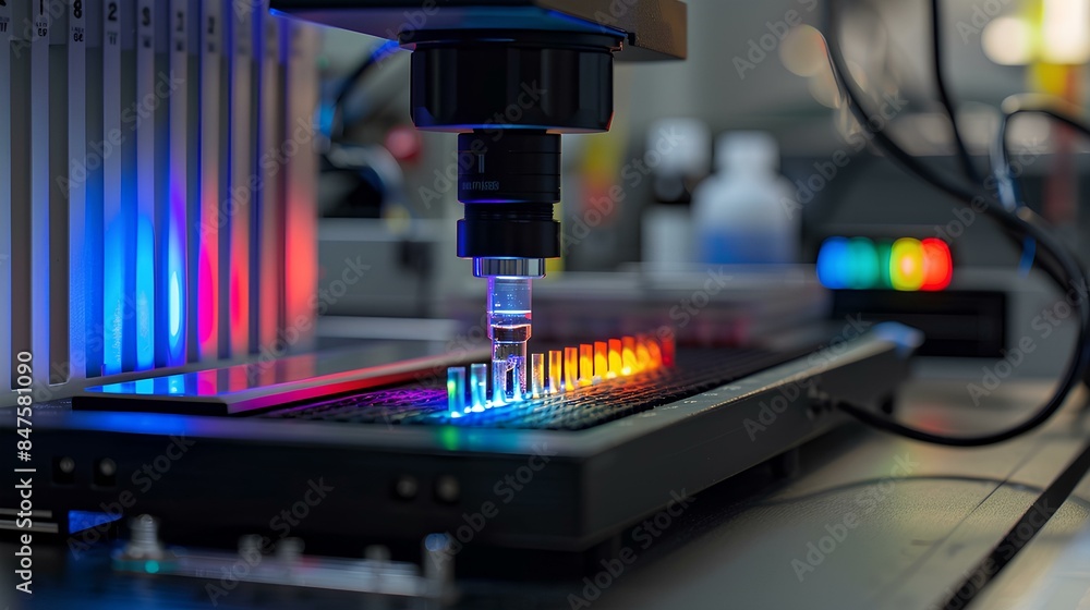 A spectrophotometer measuring the absorbance spectrum of a sample, with ...