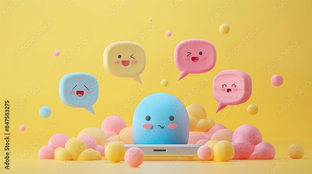 Colorful and playful 3D chat bubbles with engaging cartoon characters ...