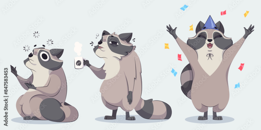 Cute racoon cartoon character. Funny vector raccoon illustration. Wild ...