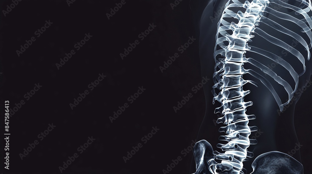 Full spinal column Xray, clear visibility of vertebrae, used for ...