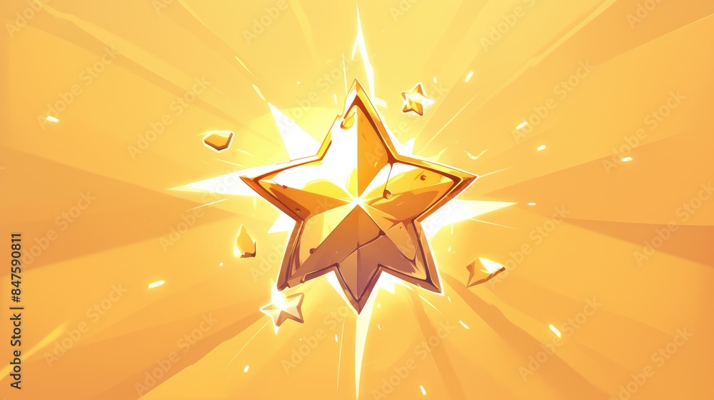 A cartoon hero icon symbol featuring a dazzling gold and silver star in ...