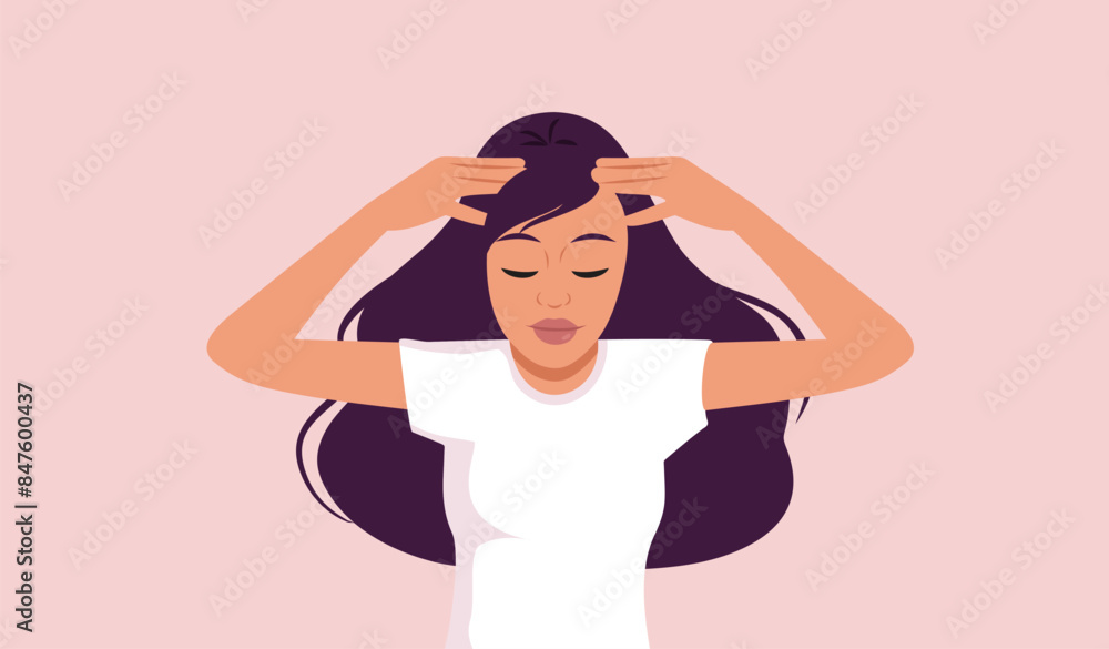 Woman Massaging Her Scalp Vector Cartoon Illustration. Beauty ritual ...