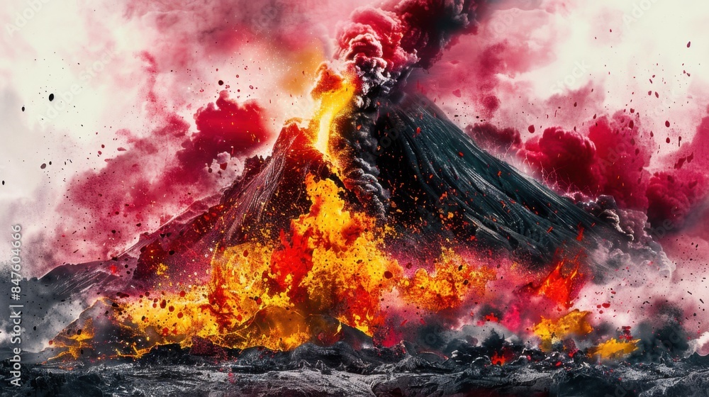 Witness the raw power of nature as a volcano erupts, sending molten ...