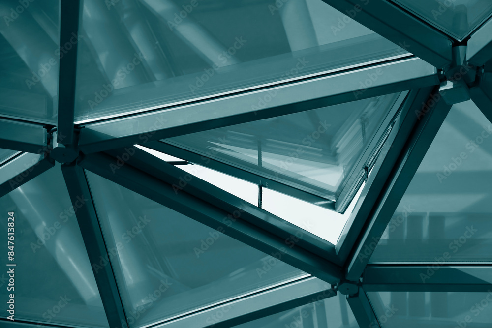 glass transparent roof. sky and sunset sunlight during evening. Roof ...