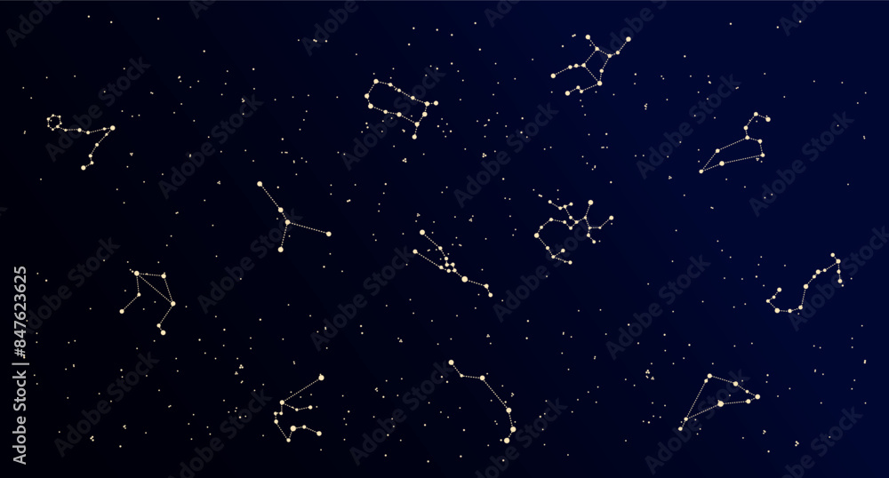 Constellation map, mystical cosmic sky with constellations and stars ...