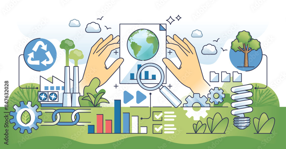 Sustainability reporting and business ESG planning outline hands ...