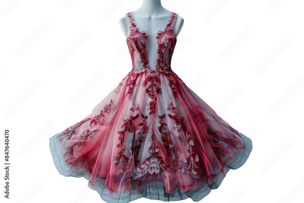 Red and White Floral Embroidered Short Prom Dress on Mannequin Stock ...
