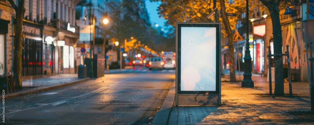 Poster display mockup on a city street, ideal for outdoor advertising ...
