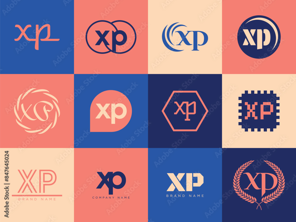 XP logo company template. Letter x and p logotype. Set different ...