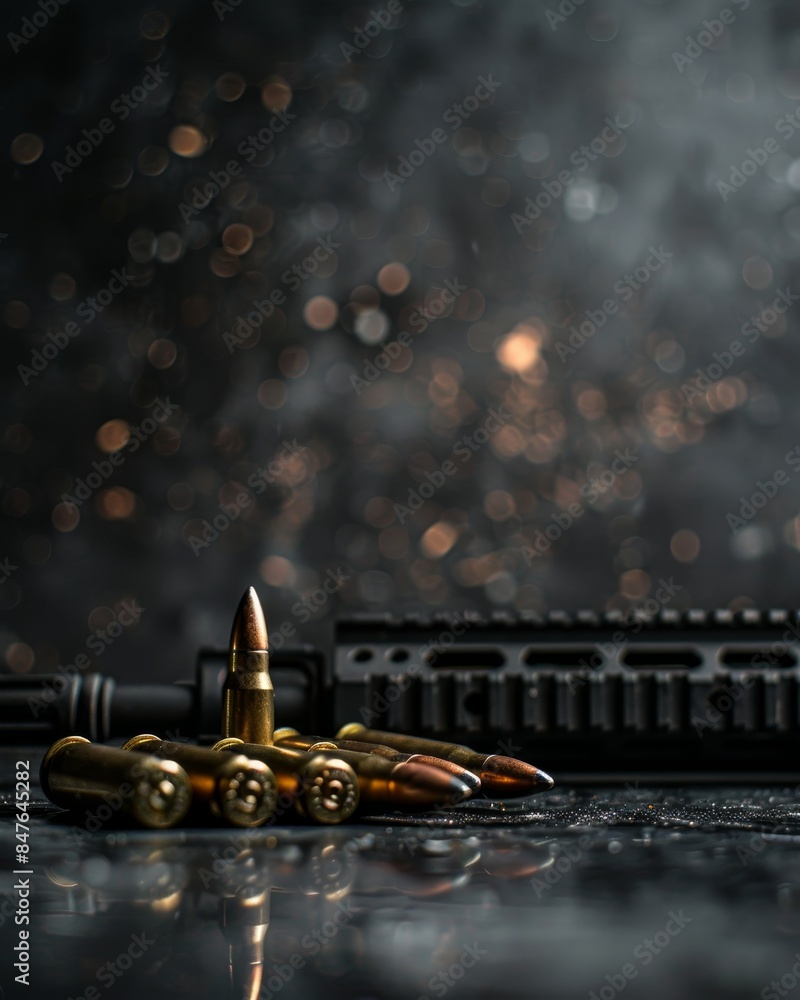 Assault rifle firing bullets on black background for tactical team ...