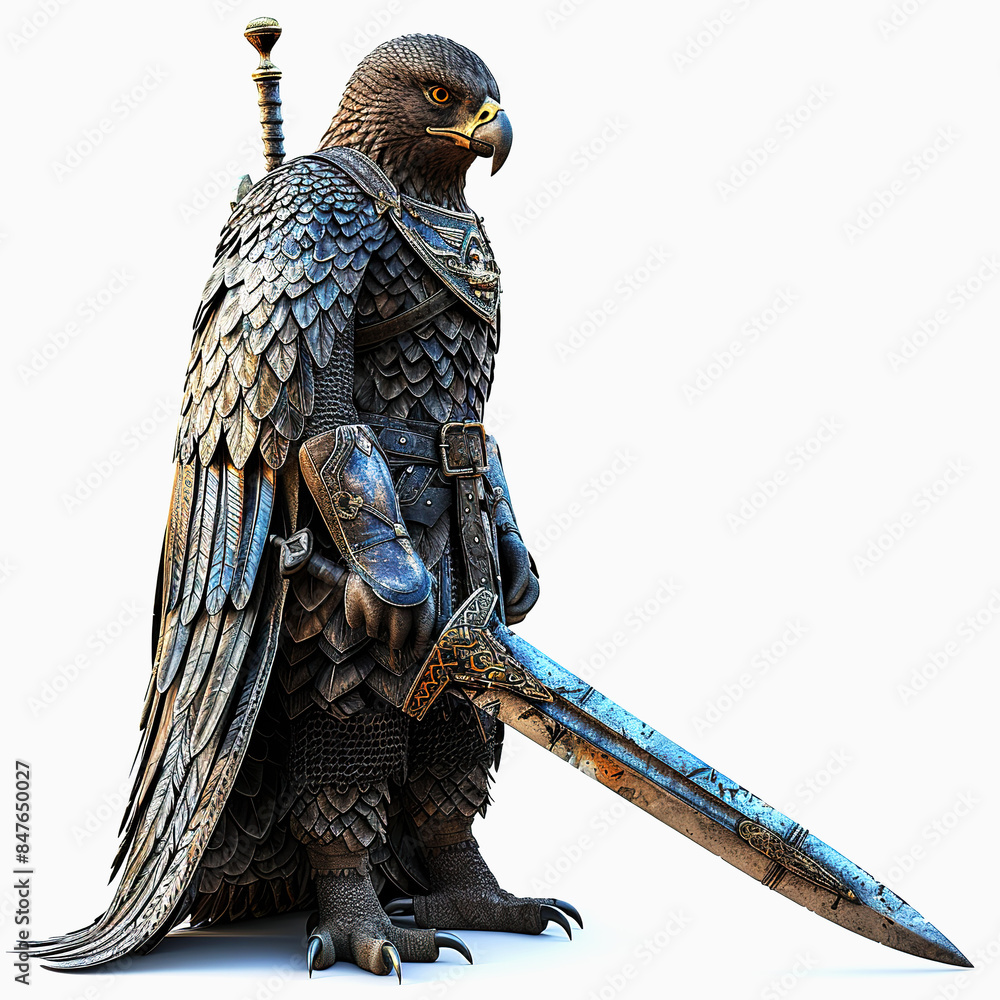3d Eagle warrior isolated on white background. Powerful Eagle knight ...