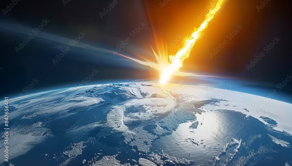 Apocalyptic poster depicting a meteor collision with earth in a ...