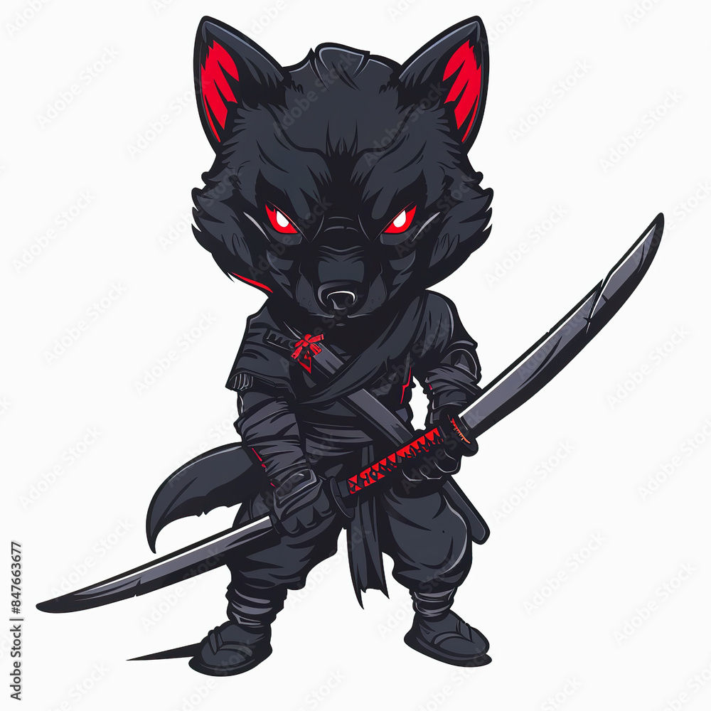 Wolf assassin cartoon on white background. strong Wolf ninja cartoon ...