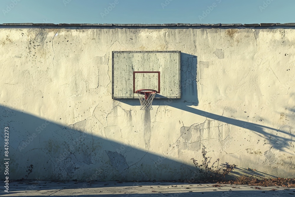 Indoor basketball court with basketball hoop in a spacious sporting ...