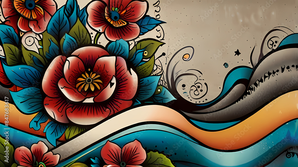 Background Illustration that blends traditional tattoo theme Stock ...