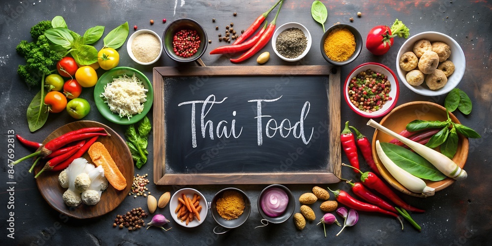 ภาพประกอบสต็อก Thai food concept. Selection of Thai food ingredients ...