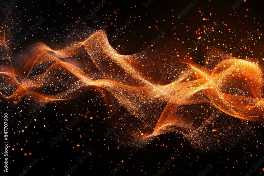 Over a black background, fire embers are scattered. Fire sparks are ...