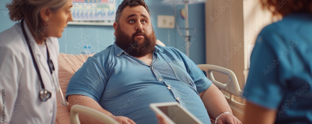 Occupational therapist discussing overweight patient's test results in ...