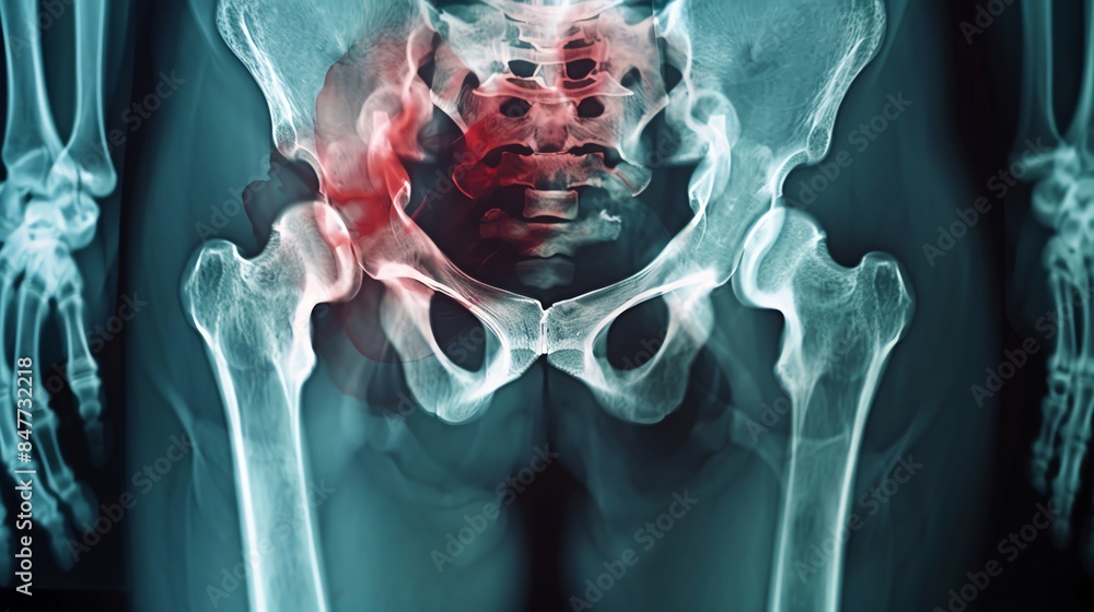 Pelvic Fracture Image revealing a fracture in the pelvic bone, possibly ...