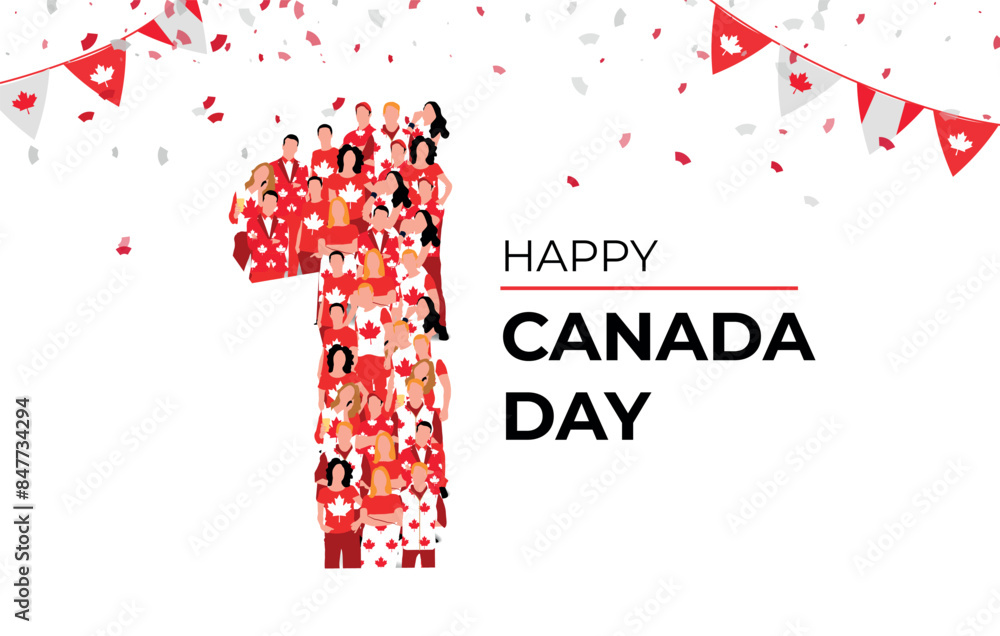 Happy Canada day. A large group of people form to create the number 1 ...