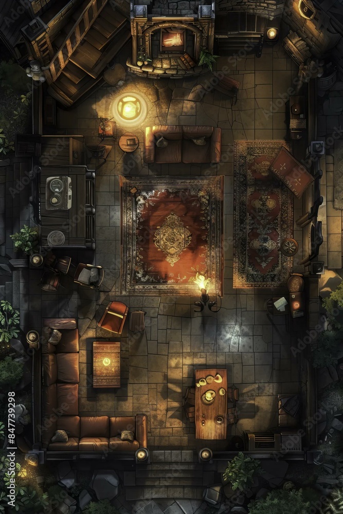 DnD Battlemap Noble Gaming Room - Recreation. Stock Illustration ...