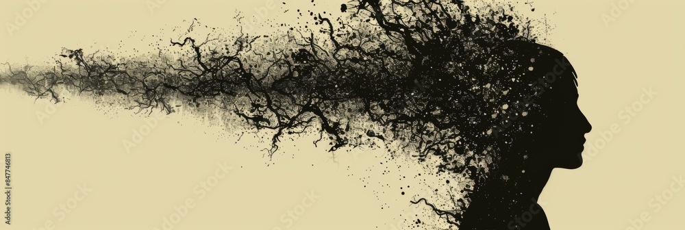 Horizontal banner. World ADHD Awareness Day. Head of a young man on a ...