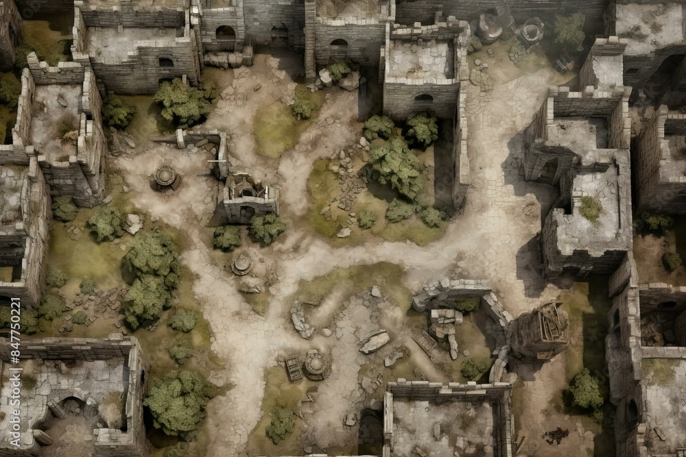 DnD Battlemap Ruined Medieval City - A desolate medieval city in ruins ...