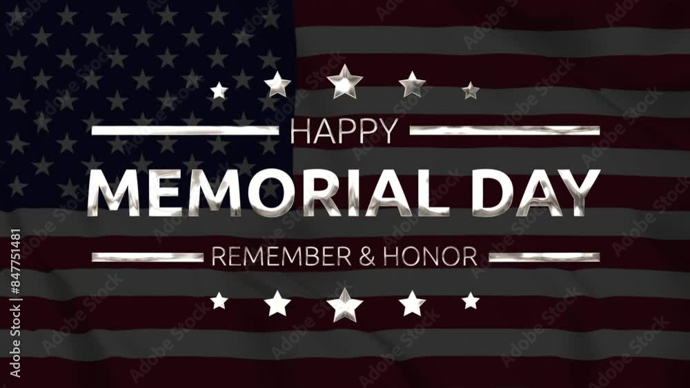 Happy Memorial Day silver text with cinematic zoom animation on United ...