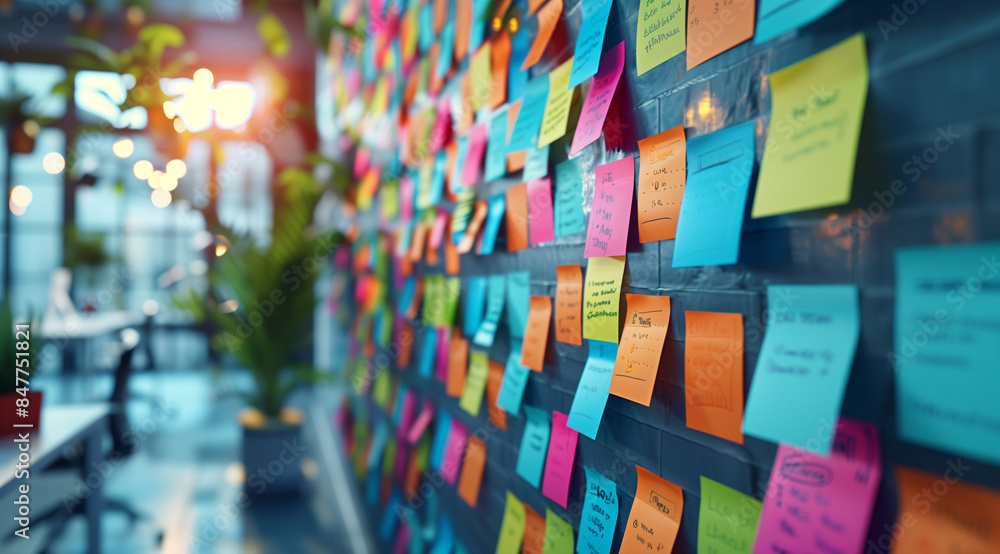 Sticky Note Post It Board Office. Business people meeting at office and ...