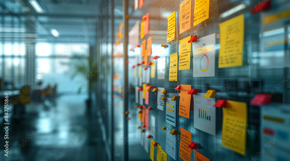 Sticky Note Post It Board Office. Business people meeting at office and ...