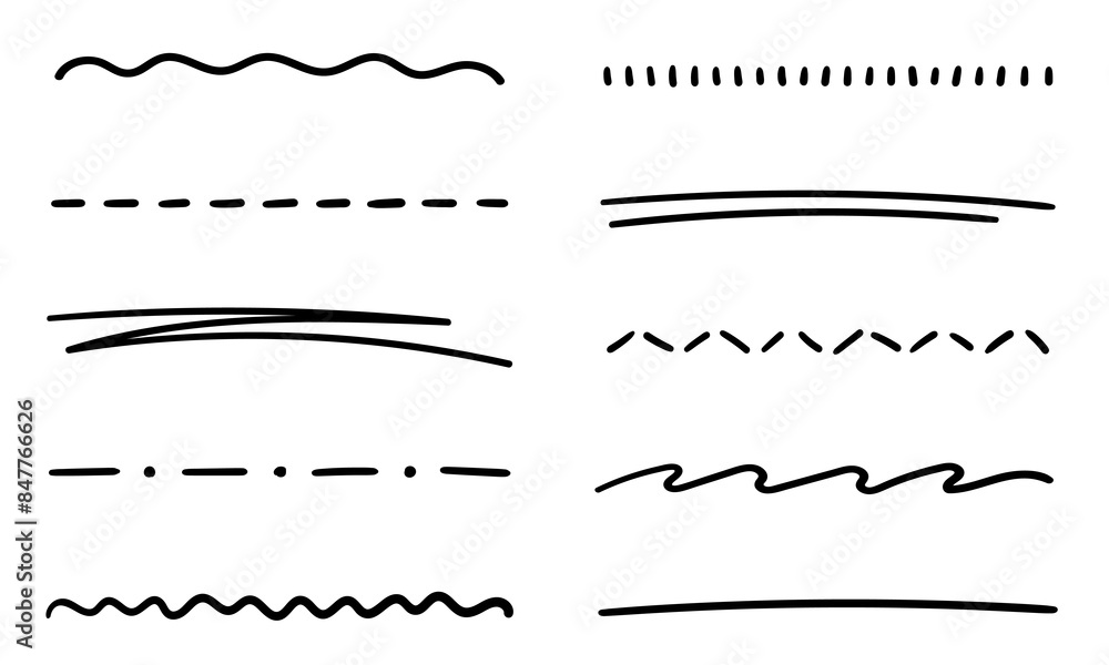 A set of underlines, strikethrough, dividers, partitions, borders drawn ...